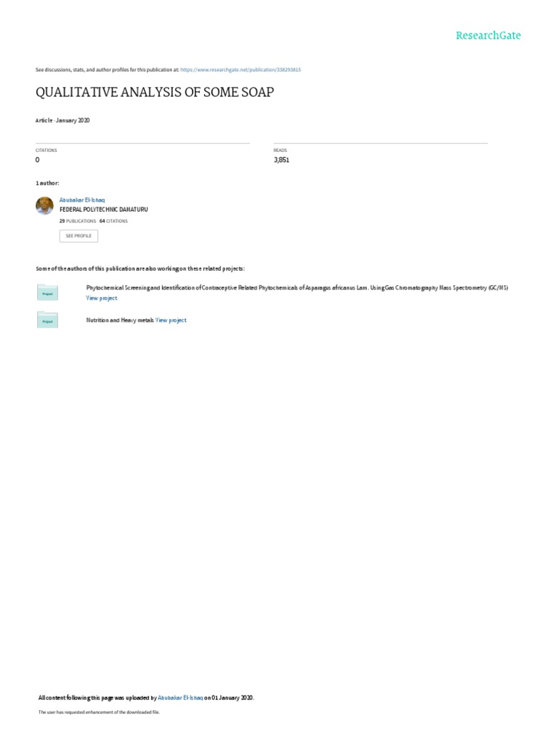 Qualitative Analysis of Some Soap: January 2020 | PDF | Sodium ...