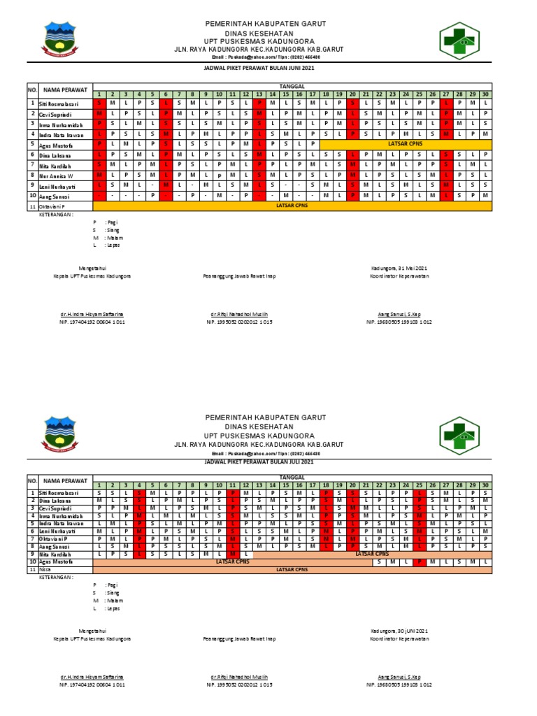JADWAL PIKET PERAWAT JuLi | PDF