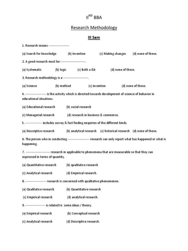 Research Methodology MCQ.. | PDF | Sampling (Statistics) | Research Design