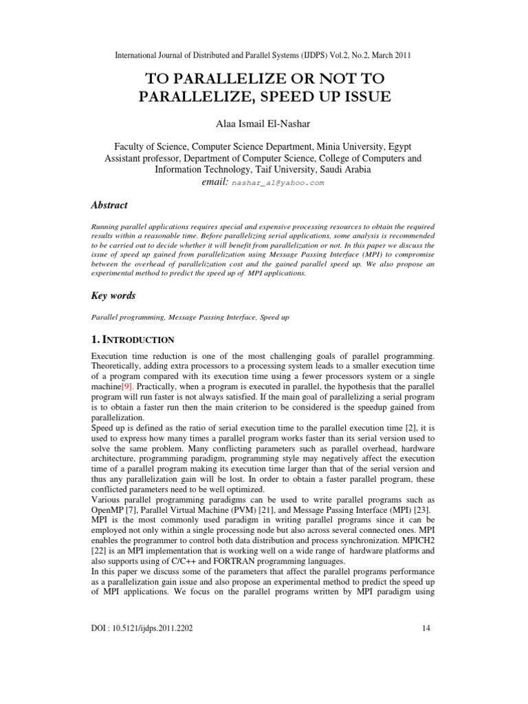 To Parallelize Or Not To Parallelize Speed Up Issue Pdf Parallel Computing Message