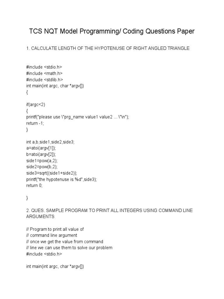 TCS NQT Model Programming Coding Questions Paper | PDF TCS NQT Model Programming Coding Questions Paper | PDF
