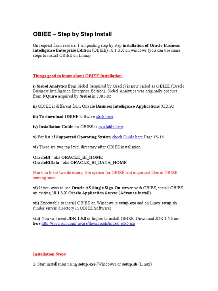 OBIEE Step by Step INSTALL Hints | PDF | Relational Database | Oracle Database