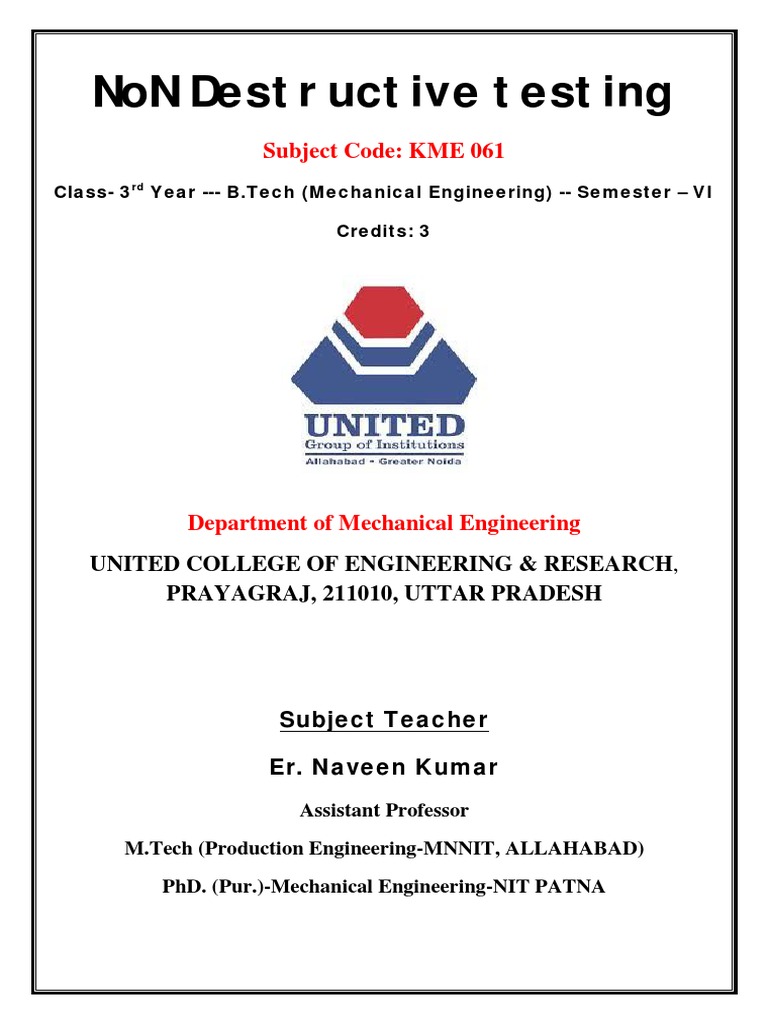 Non Destructive Testing: Subject Code: Kme 061 | PDF | Contrast (Vision ...