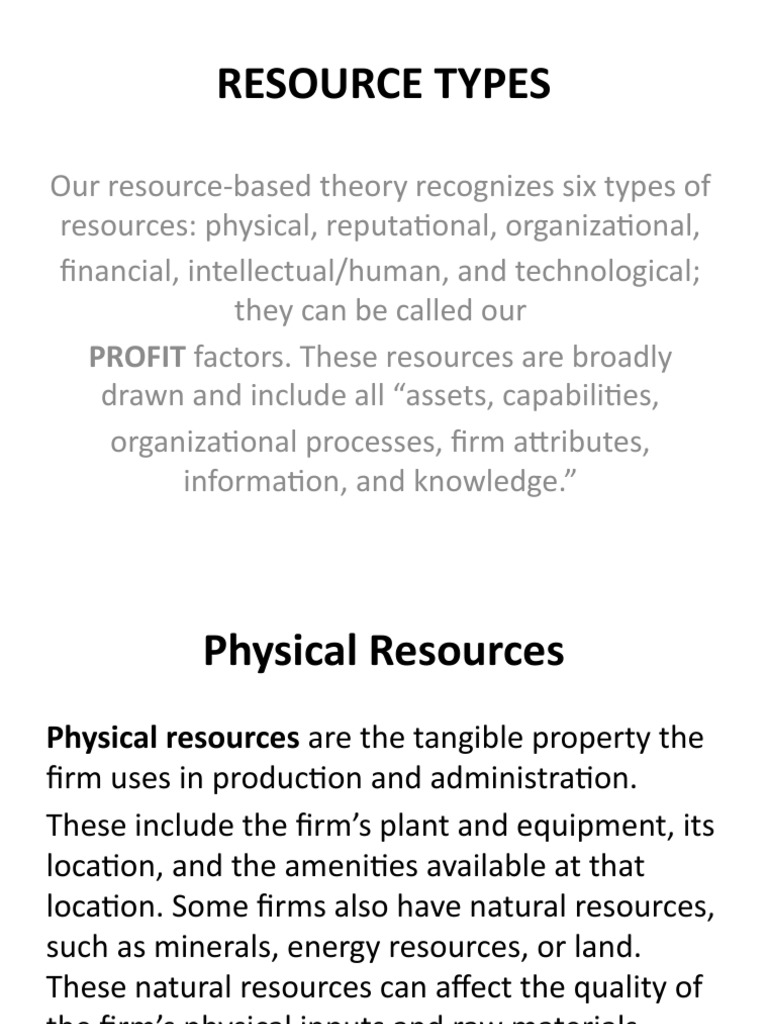 Resource Types: PROFIT Factors. These Resources Are Broadly | PDF ...