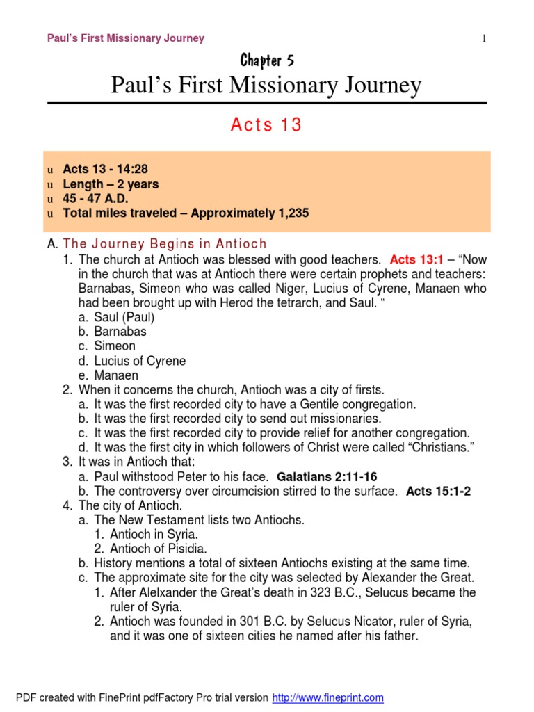 5 - Pauls First Missionary Journey | PDF | Paul The Apostle | Acts Of ...
