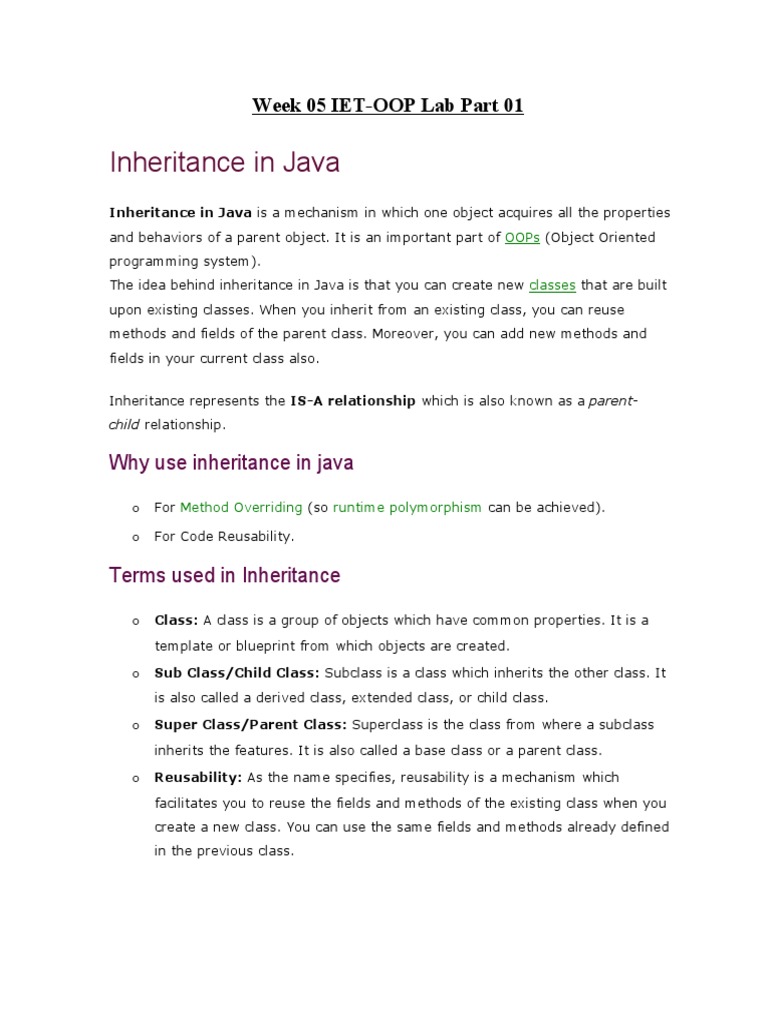 Week 06 Lab Inheritance Pdf Inheritance Object Oriented