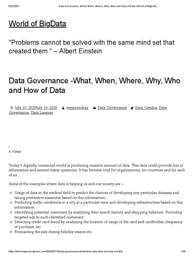 Data Governance - What, When, Where, Why, Who and How of Data - World ...