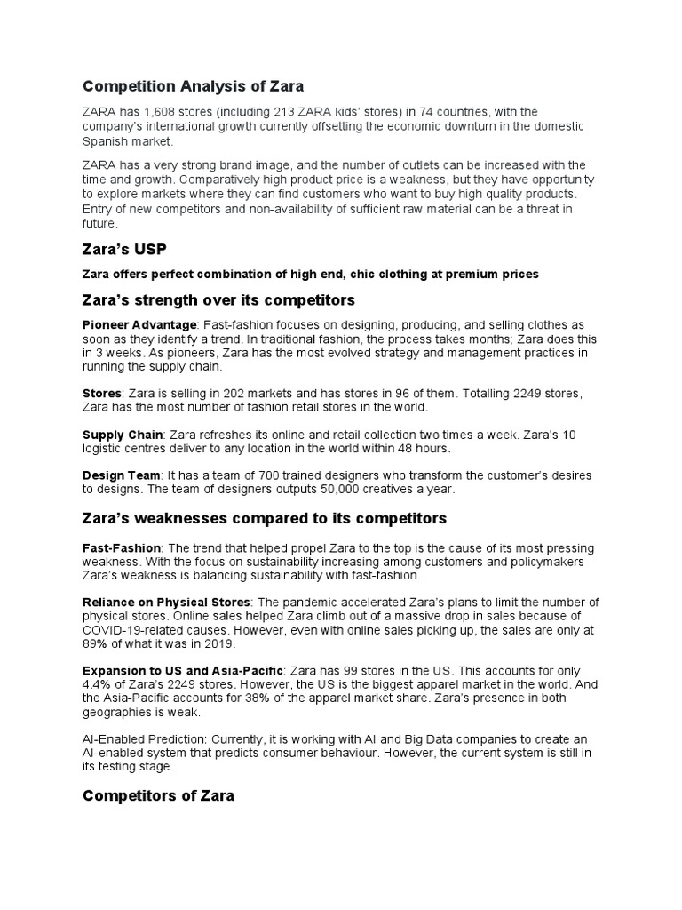 Competition Analysis of Zara Final | PDF | Retail | E Commerce