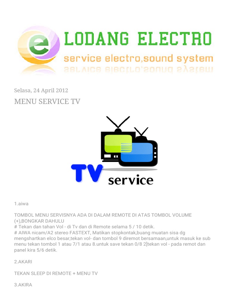 Menu Servis TV Berbagai Merek | PDF | Teknologi & Rekayasa