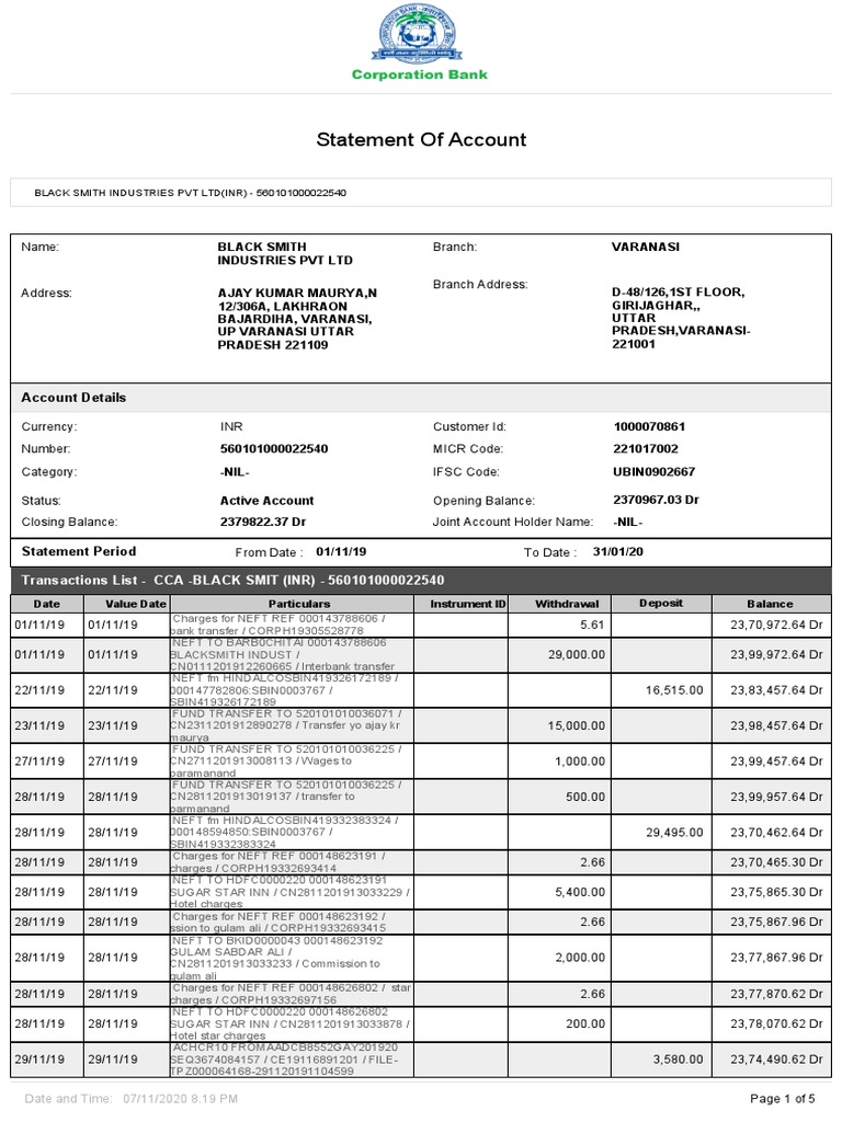 Statement of Account | PDF | Market (Economics) | Financial Services