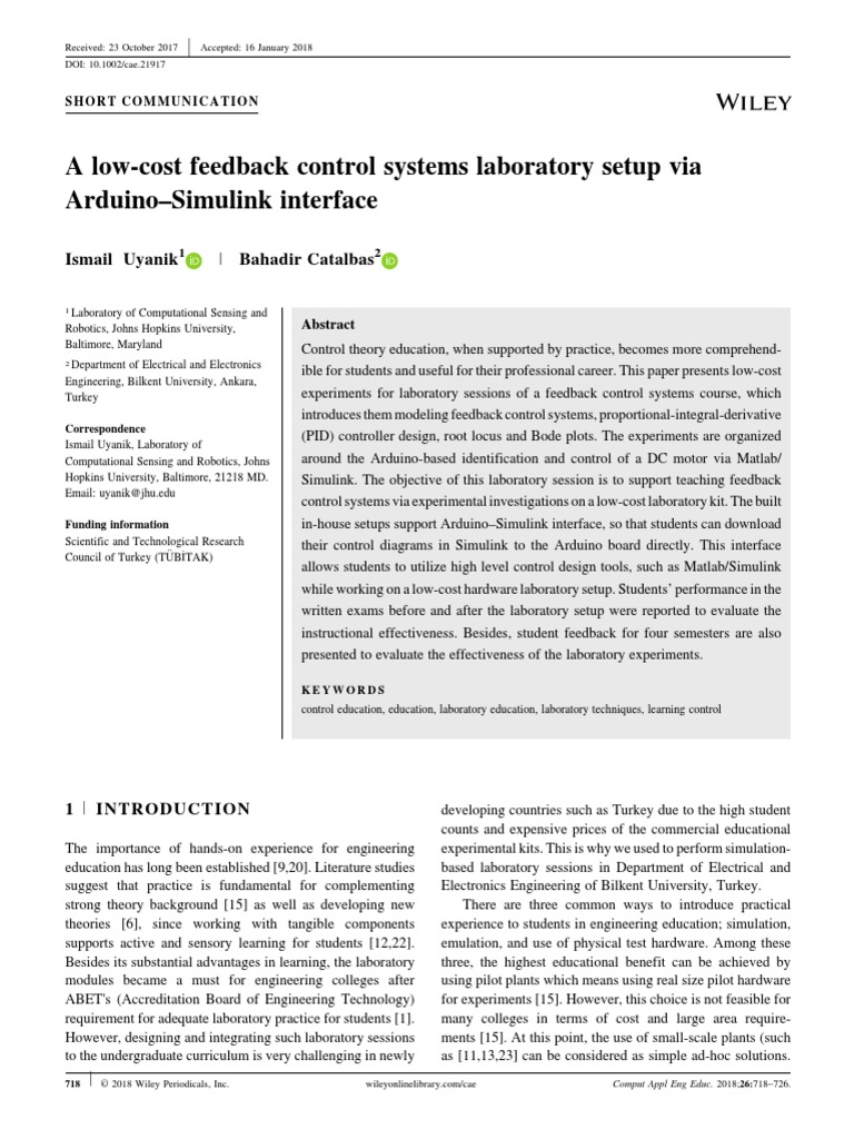 2018 (28) A Low-Cost Feedback Control Systems Laboratory Setup Via Arduino-Simulink Interface ...