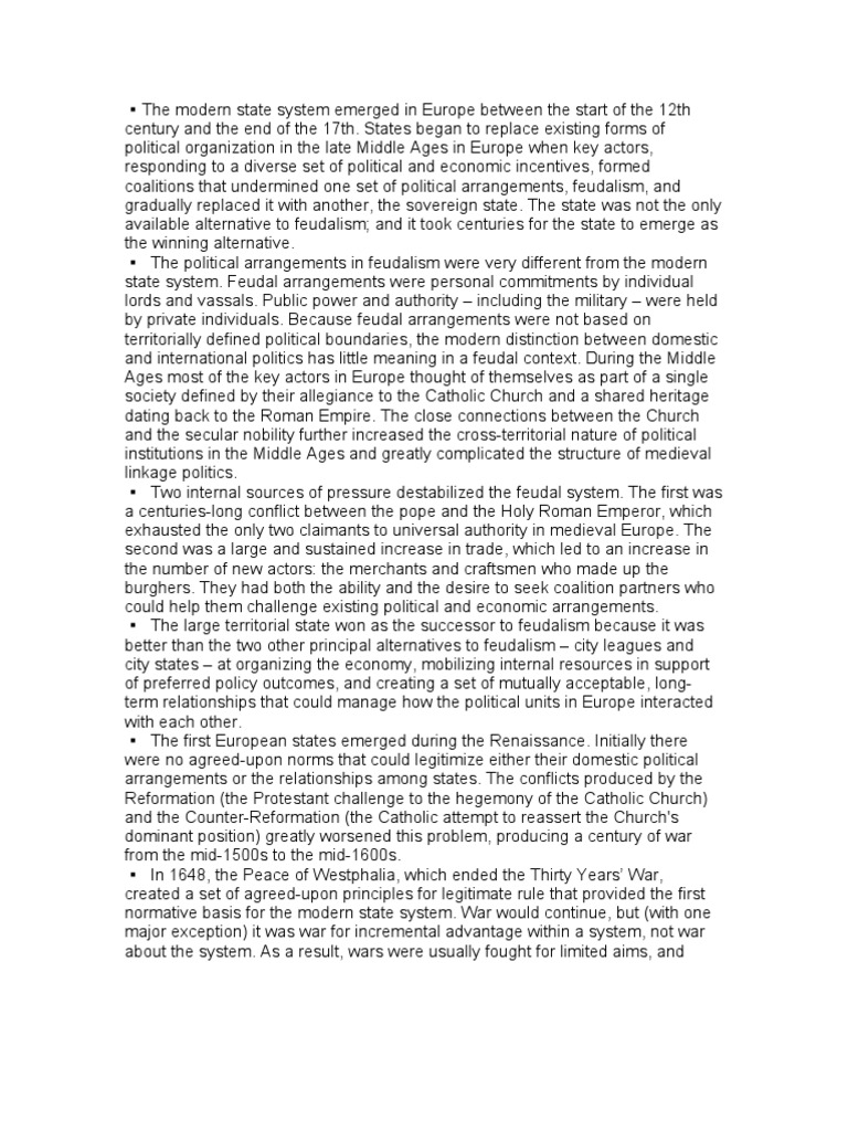 The Modern State System Emerged in Europe Between The Start of The 12th ...