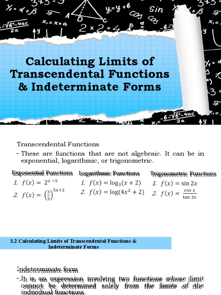 3 2 Calculating Limits Of Transcendental Functions And Indeterminate Forms Pdf Function