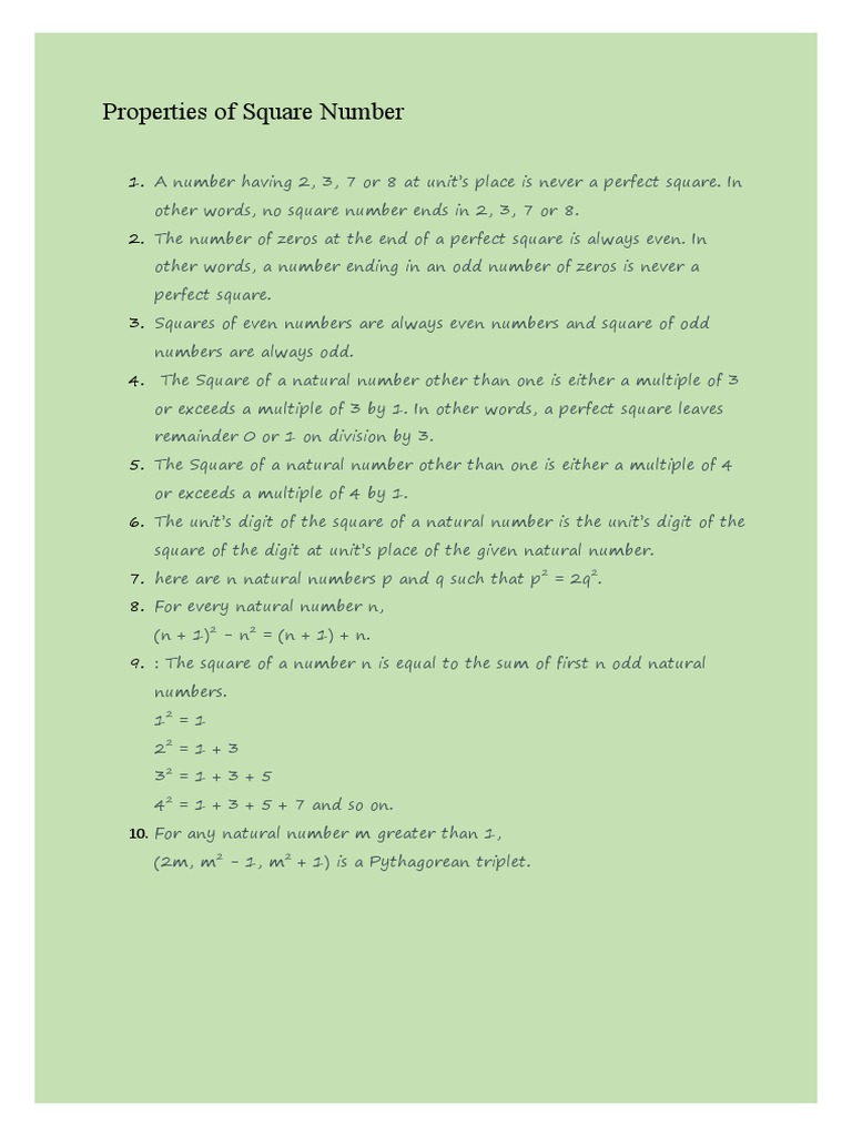Properties of Square Number | PDF