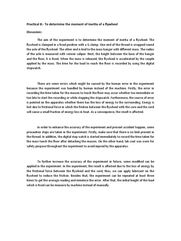 To Determine The Moment of Inertia of A Flywheel | PDF | Mass | Experiment
