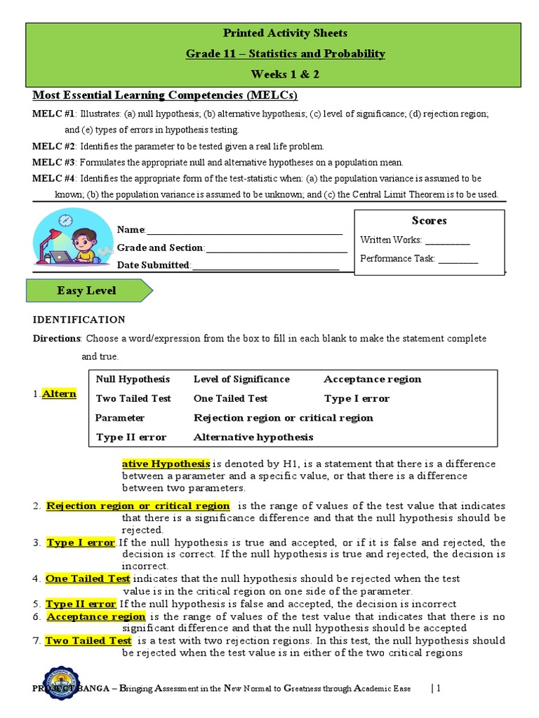 Math11 Statistics Q4 - BANGA WEEK 1-2-Key-Answer | PDF | Statistical ...