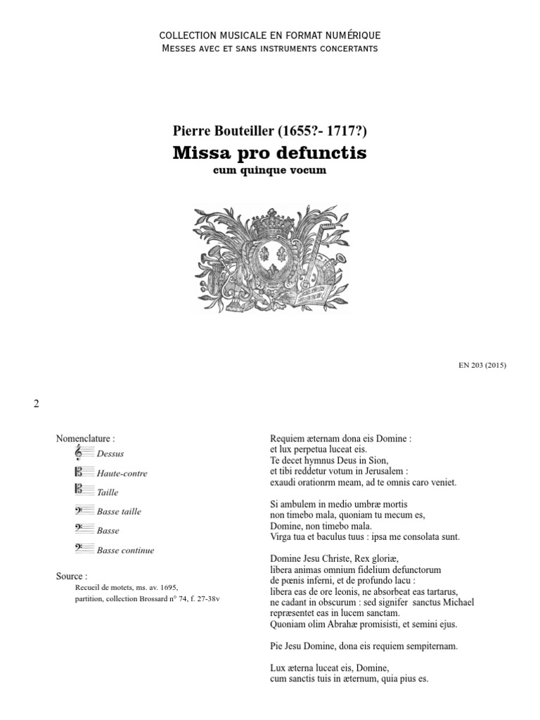 Pierre Bouteiller (Milieu 17e - Début 18e S.) - Missa Pro Defunctis Cum ...