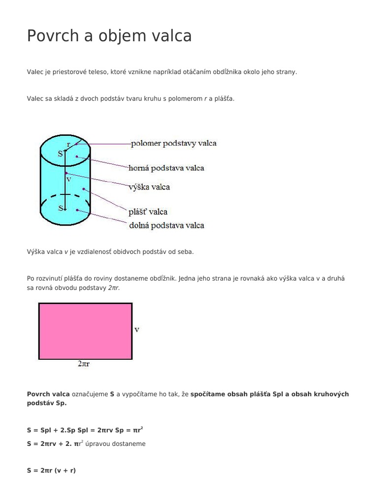 Povrch A Objem Valca 20210711 112047 | PDF
