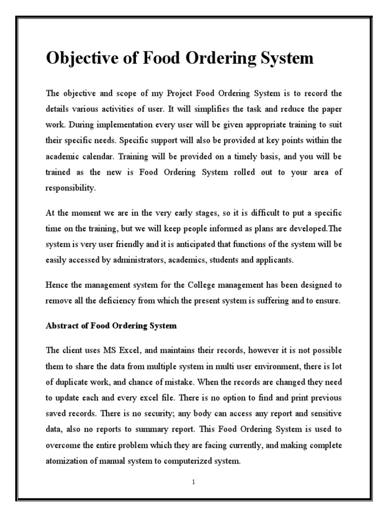 An Overview of the Food Ordering System Project: Objectives, Scope, Design Considerations, and ...