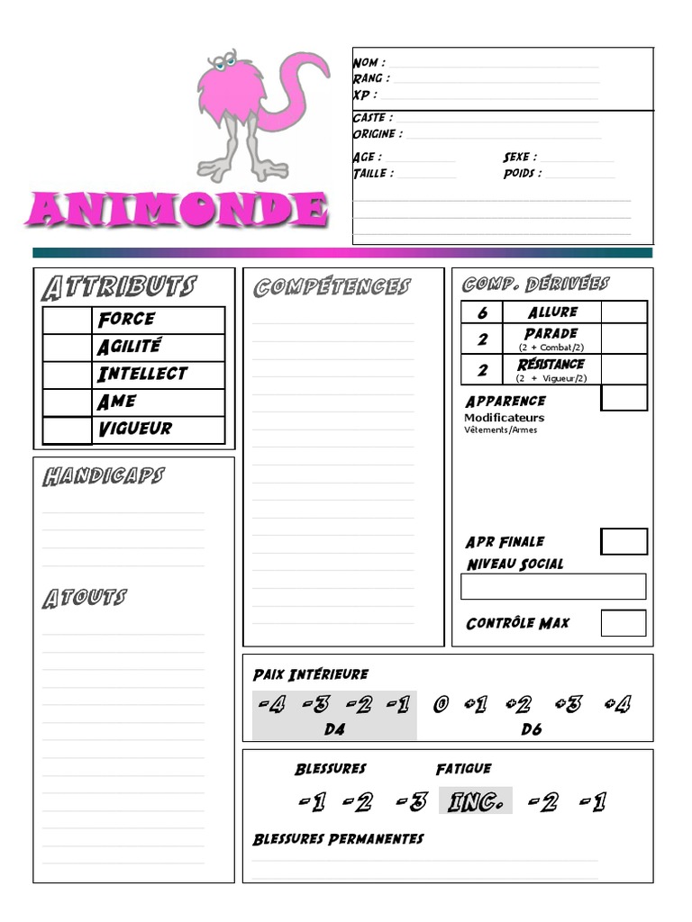 Animonde - Fiche PJ | PDF | Jeux de rôles | Loisirs