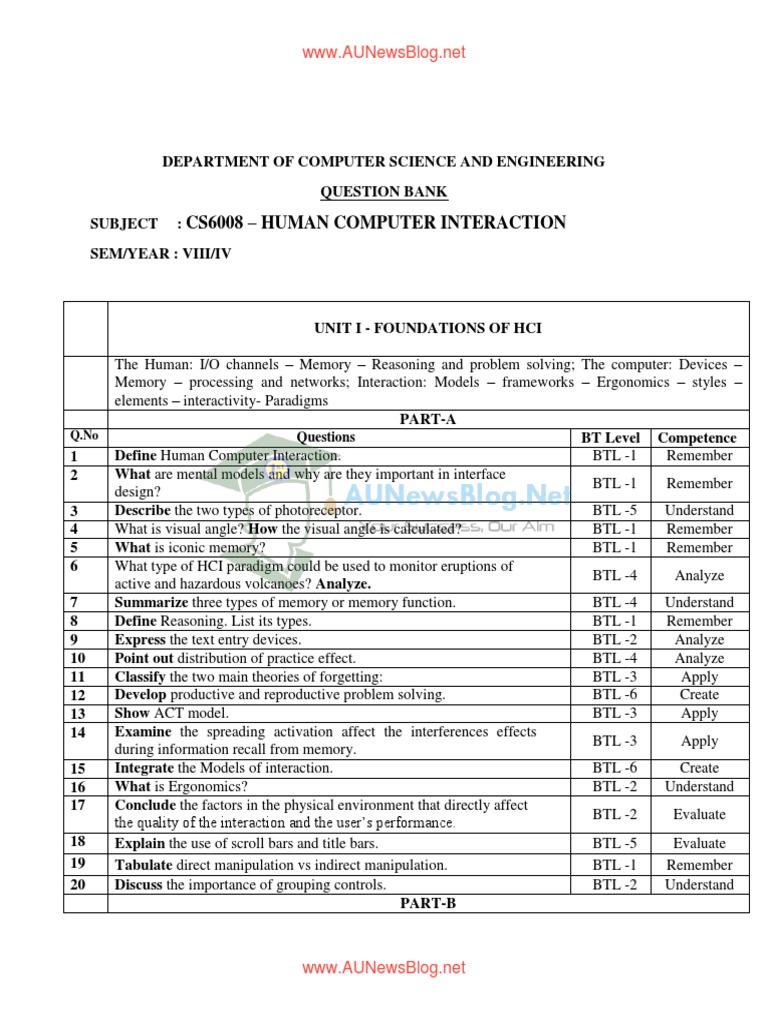 CS6008 - Human Computer Interaction: Questions | PDF | Usability | Human–Computer Interaction