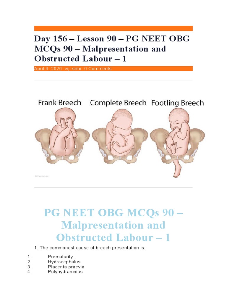 PG Neet Obg Mcqs 90 - Malpresentation and Obstructed Labour - 1 | PDF ...