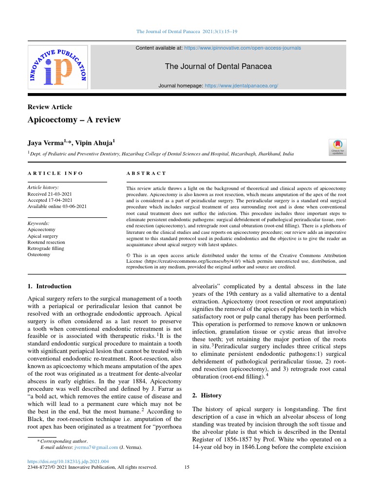 Apicoectomy - A Review | PDF | Mouth | Dentistry