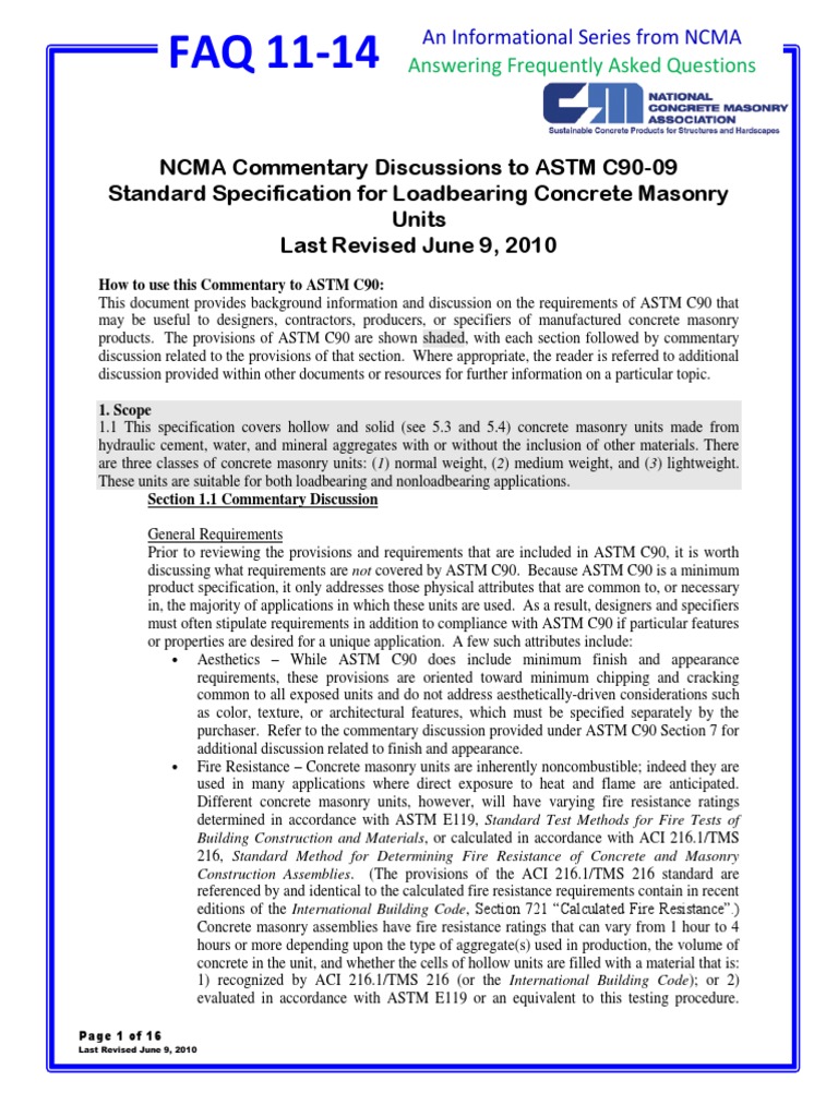 FAQ 11-14 - ASTM C90 Commentary | PDF | Cement | Construction Aggregate