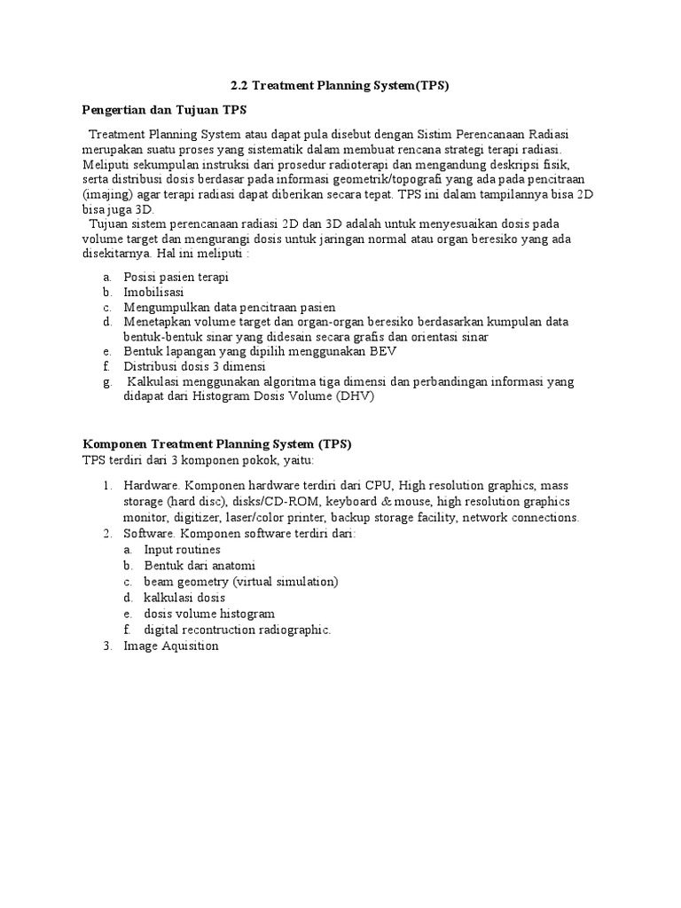 2.2 Treatment Planning System (TPS) Pengertian Dan Tujuan TPS | PDF ...