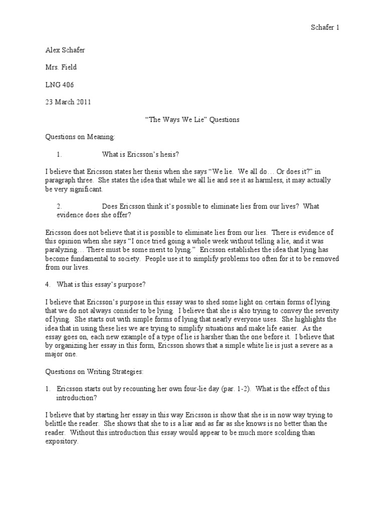 Analyzing "The Ways We Lie" Essay | PDF | Lie | Essays