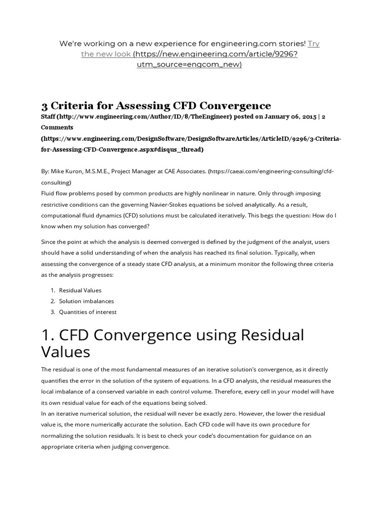 Assessing CFD Convergence Criteria | PDF | Computational Fluid Dynamics ...