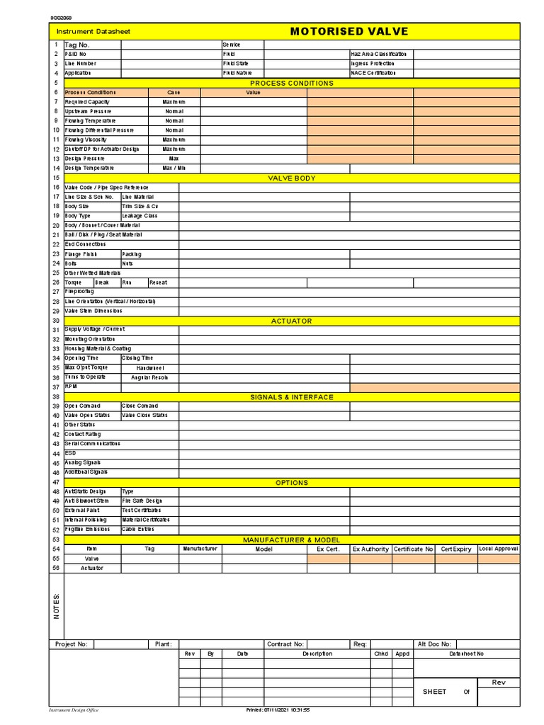 Motorised Valve Instrument Datasheet | PDF | Valve | Mechanical Engineering
