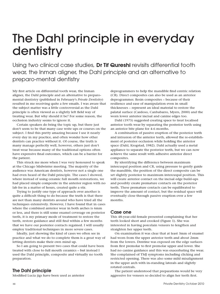 The Dahl Principle in Everyday Dentistry | PDF | Dentistry | Tooth