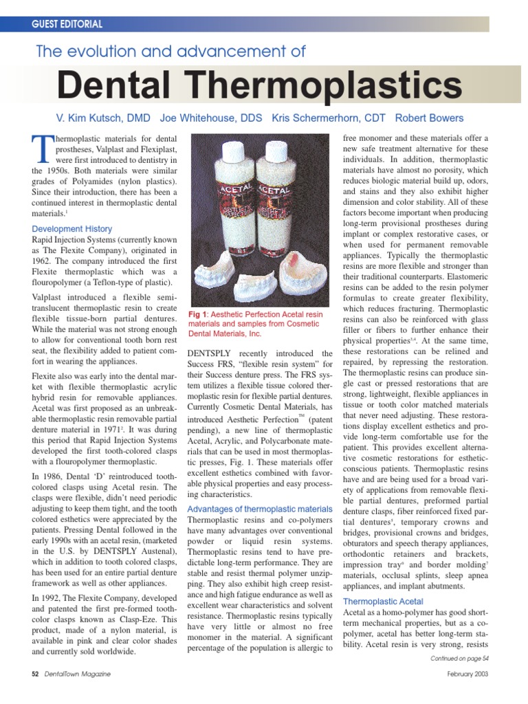 Dental Thermoplastics: The Evolution and Advancement of | PDF | Dentures | Poly(Methyl Methacrylate)