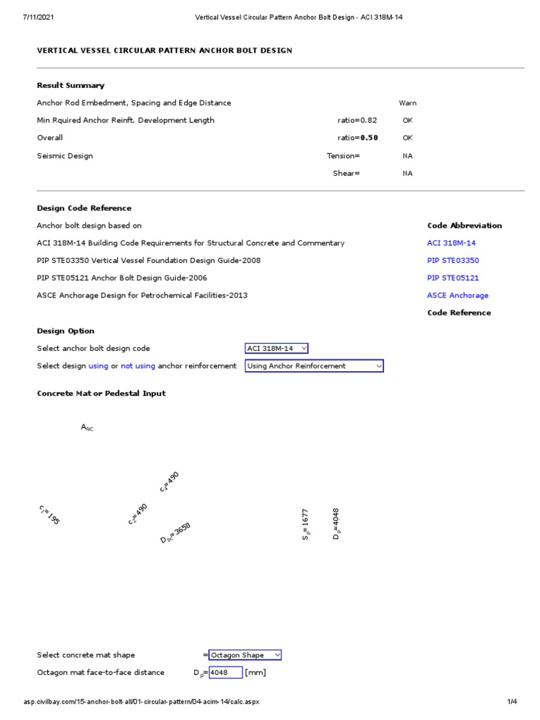 Vertical Vessel Circular Pattern Anchor Bolt Design - ACI 318M-14 | PDF ...