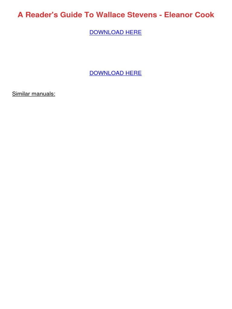Wallace Stevens Reader's Guide | PDF
