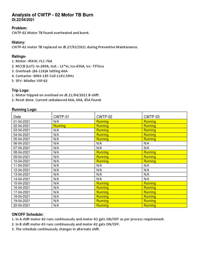 CWTP-02 Motor TB Overheating Analysis | PDF | Electrical Engineering ...
