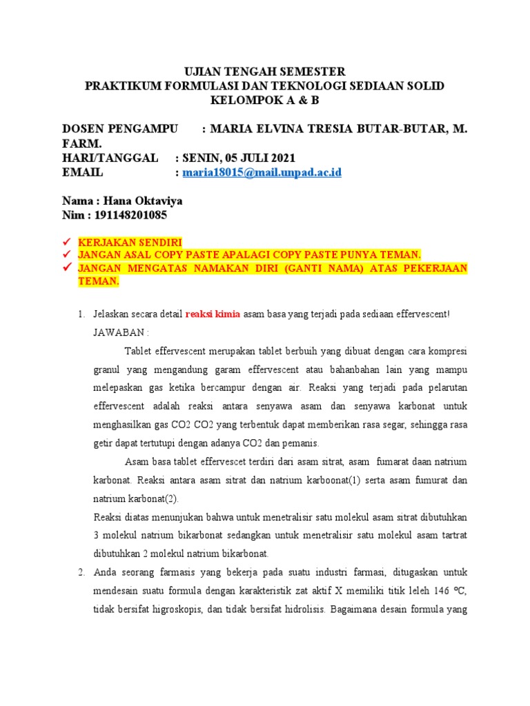 Ujian Farmasi Sediaan Solid | PDF