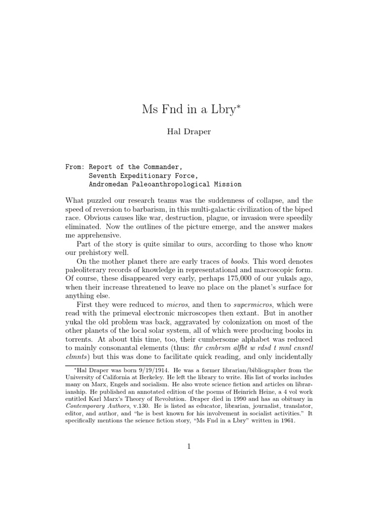 Hal Draper - Ms FND in A Lbry | PDF | Science | Nature