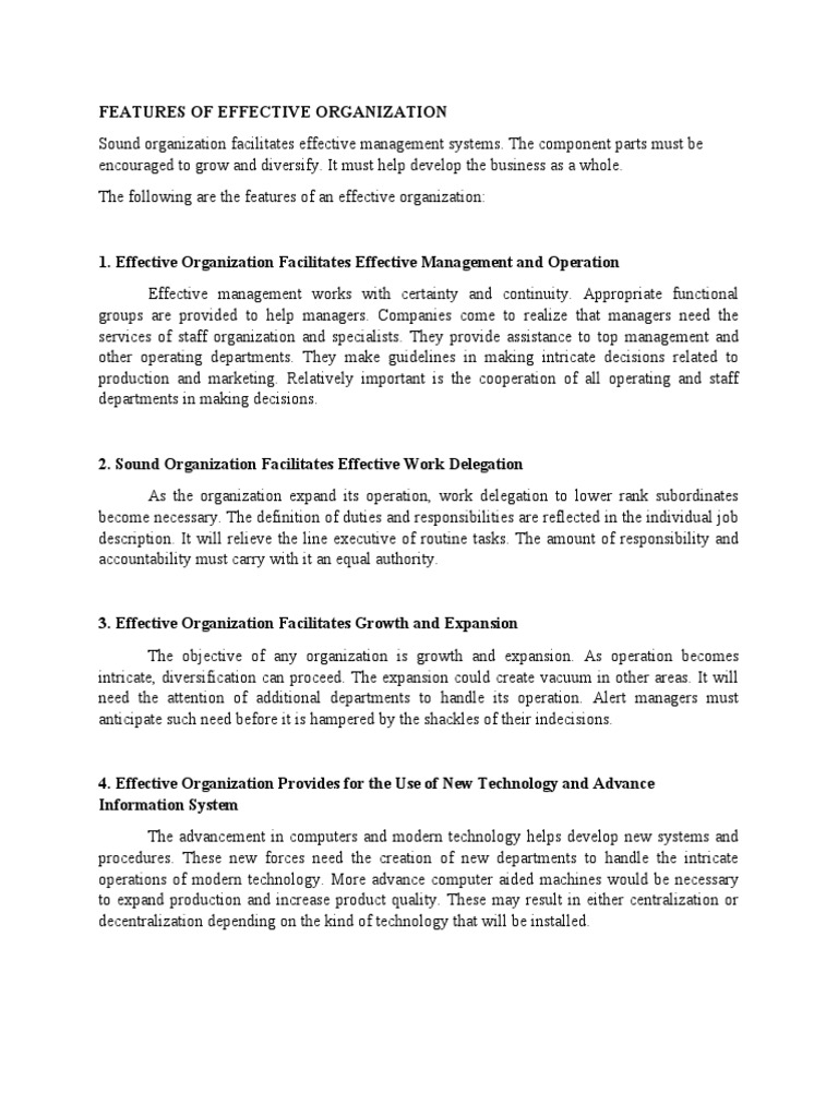 Features of Effective Organization | Download Free PDF | Human ...
