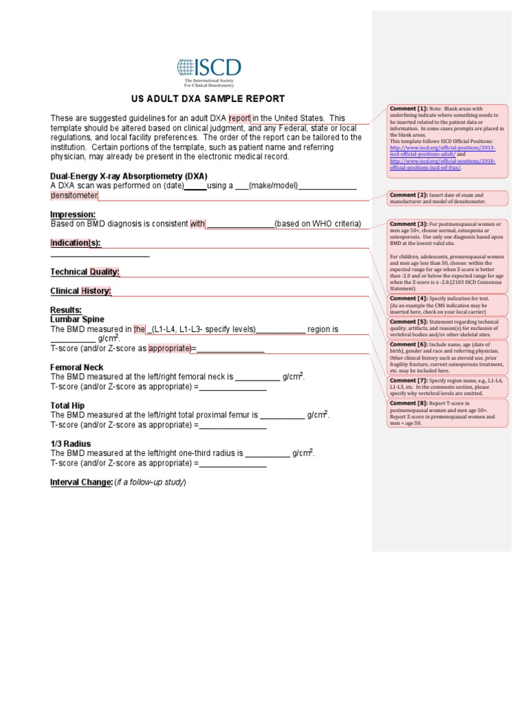 Us Adult Dxa Sample Report | PDF | Osteoporosis | Clinical Medicine