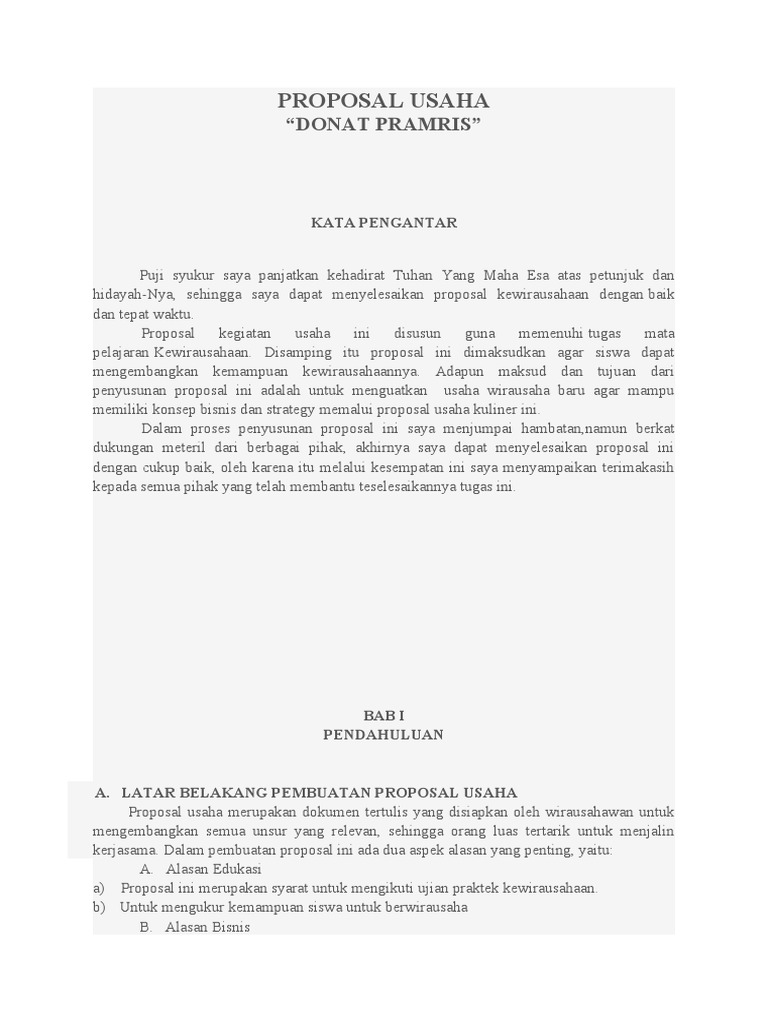 Proposal Usaha Donat Pamris | PDF | Bisnis