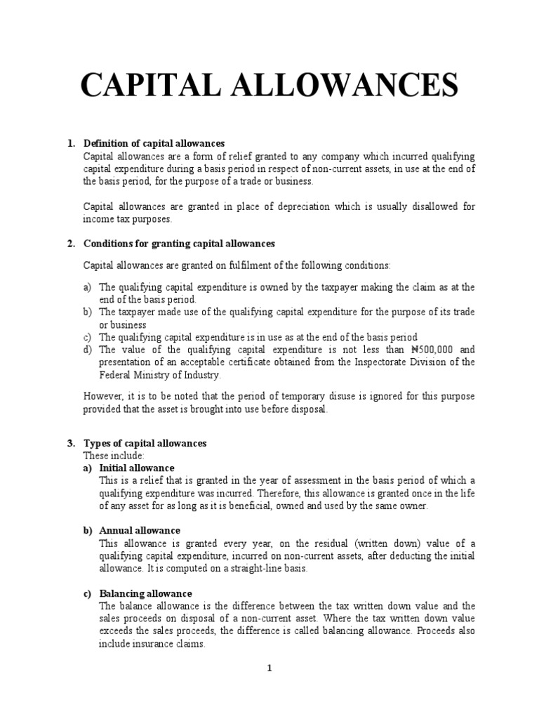 Definition of Capital Allowances | PDF | Capital Expenditure | Cost