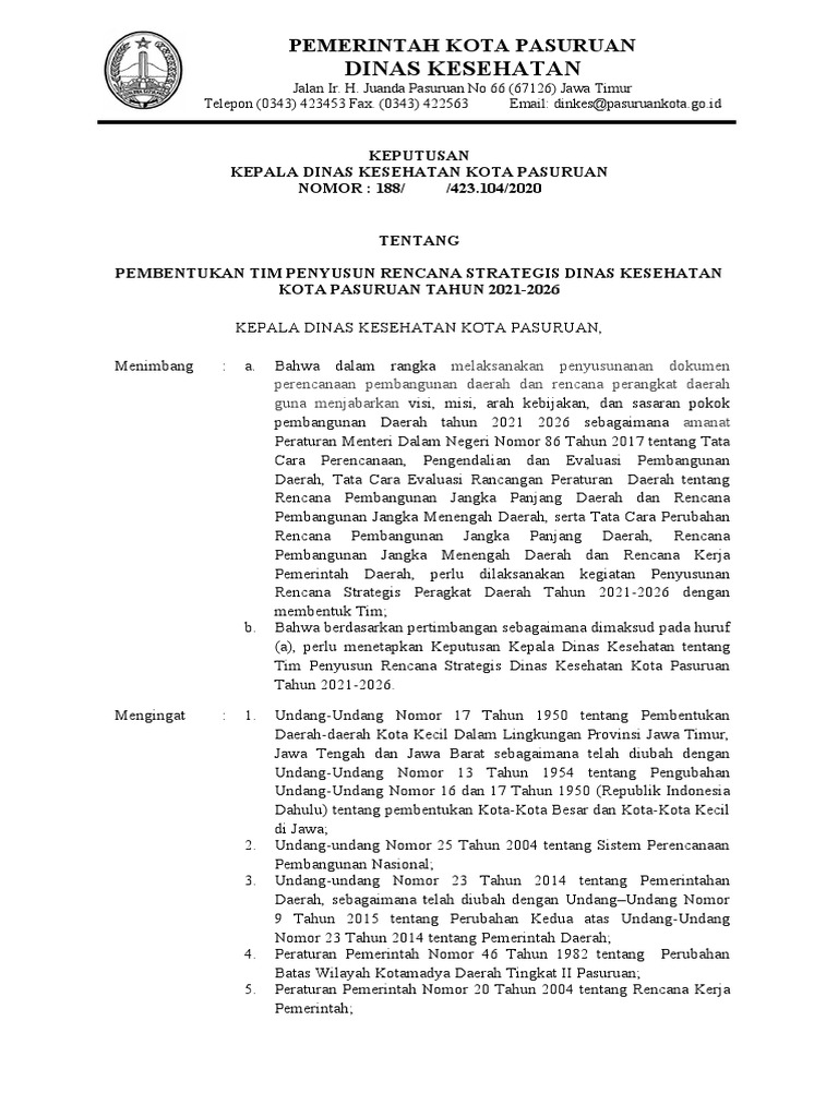 Contoh SK TIM PENYUSUN RENSTRA PD 2021-2026 | PDF