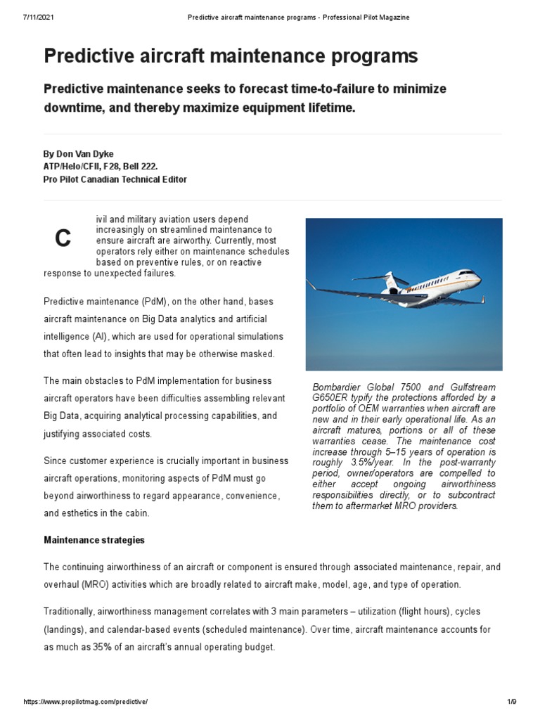 Predictive Aircraft Maintenance Programs - Professional Pilot Magazine ...