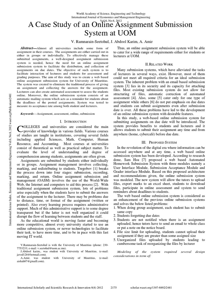 A Case Study of An Online Assignment Submission System at UOM | PDF ...