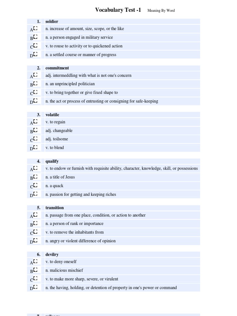 Vocabulary Test | PDF | Nature