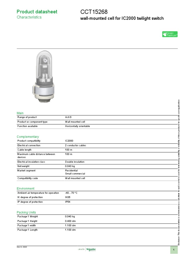 Product Datasheet: Wall-Mounted Cell For IC2000 Twilight Switch | PDF