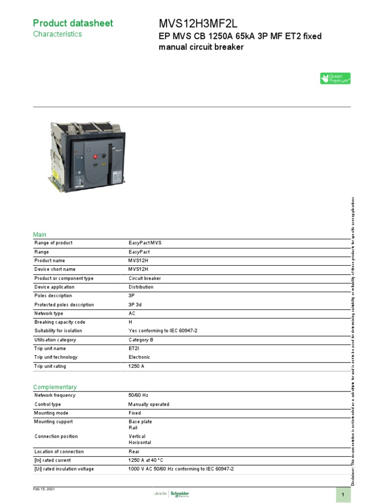 EasyPact MVS12H Circuit Breaker Datasheet | PDF | Alternating Current ...