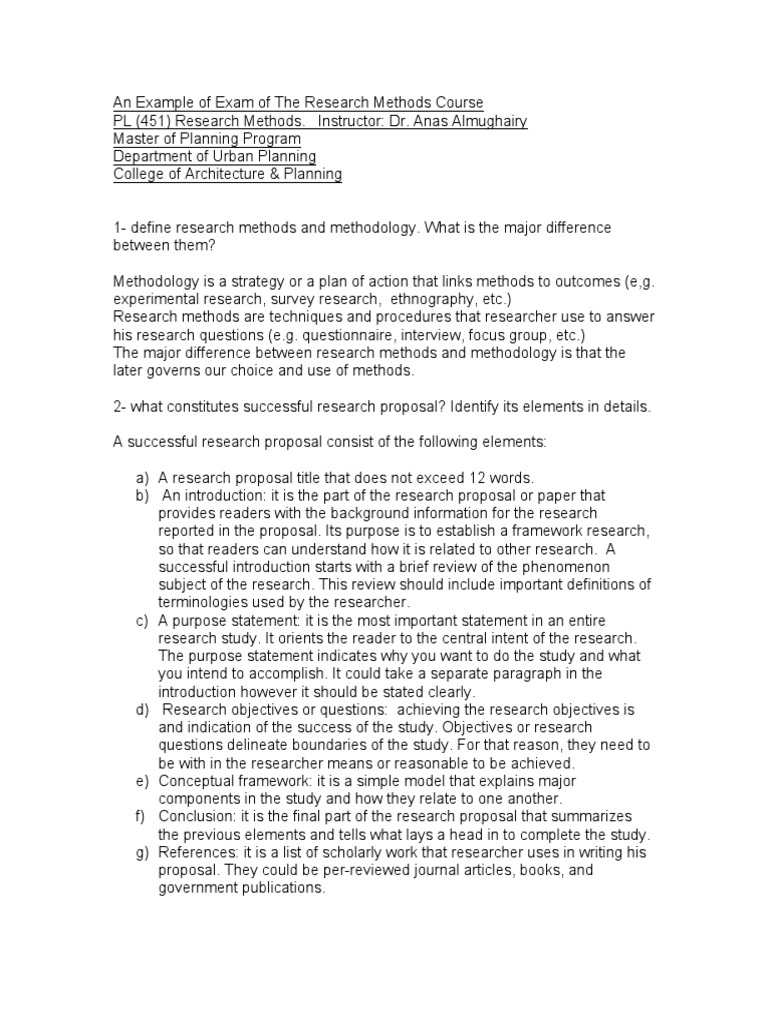 Research Methods Exam Overview | PDF | Qualitative Research ...